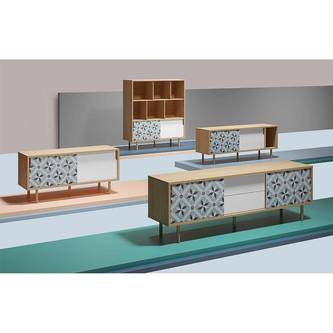 TEMAHOME Dann Highboard 135x45x152cm Eiche/Bunt
