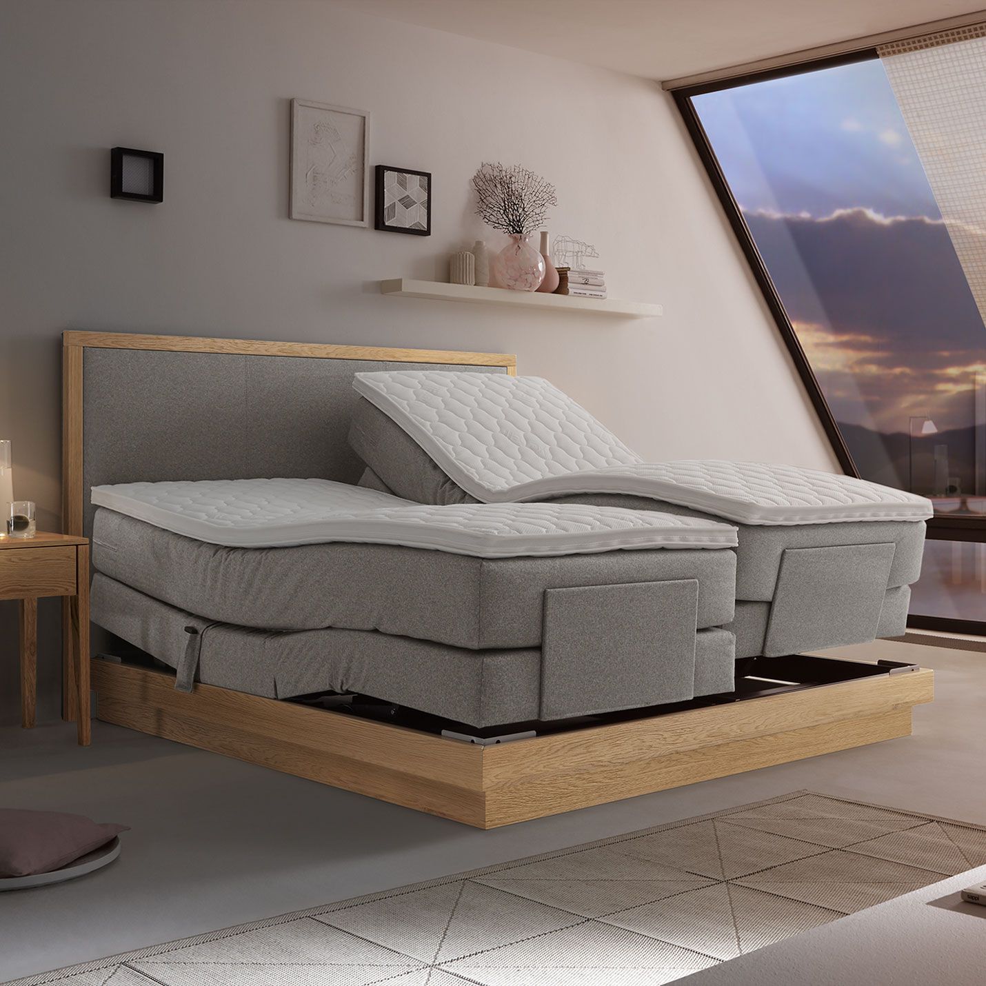 Hasena Boxspringbett Elegant elektrisch verstellbar Eiche Velours mit ...